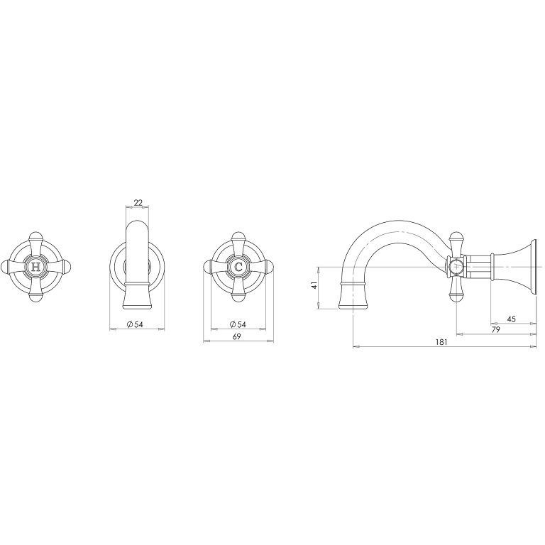 Nostalgia Basin / Bath Set 180mm Shepherds Crook - Phoenix Tapware