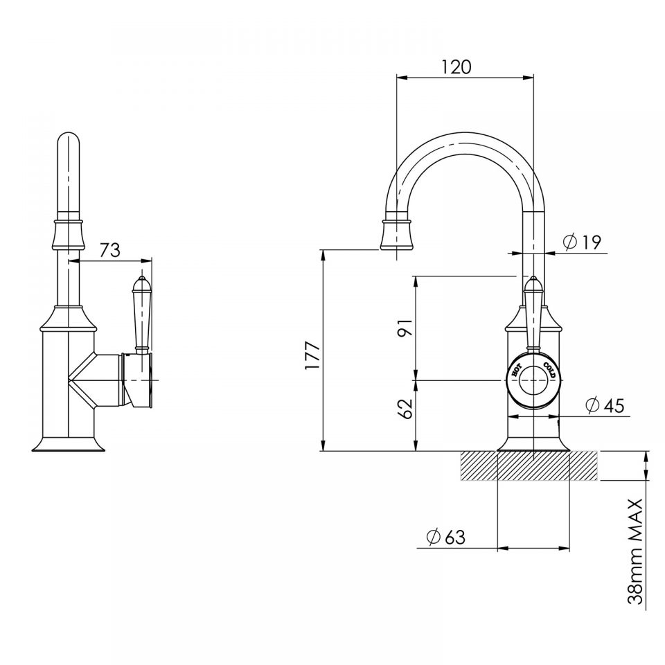 Nostalgia Basin Mixer 120mm Gooseneck - Phoenix Tapware