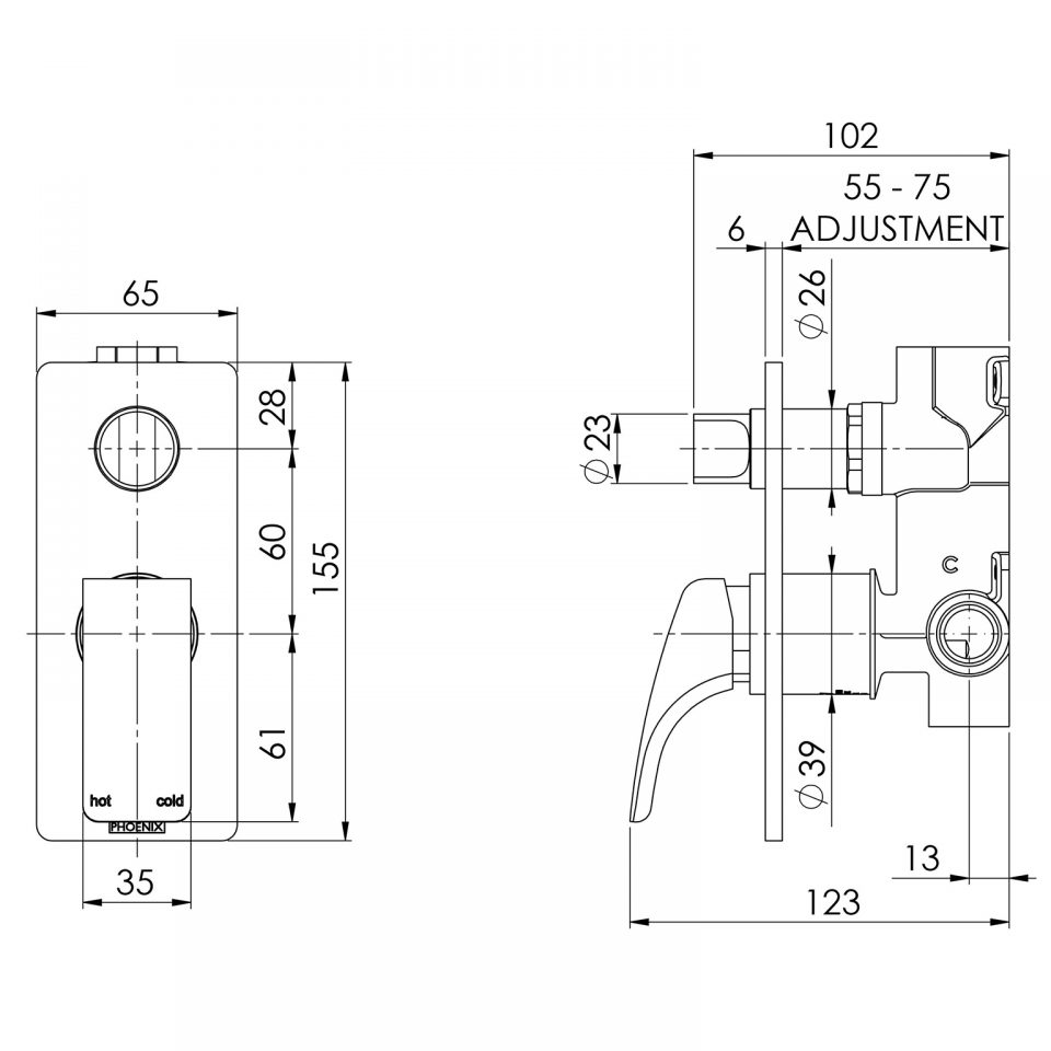 Rush Shower / Bath Diverter Mixer - Phoenix Tapware
