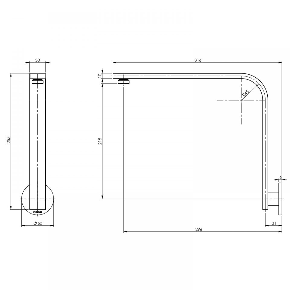 Vivid Slimline High-Rise Shower Arm Round Plate - Phoenix Tapware