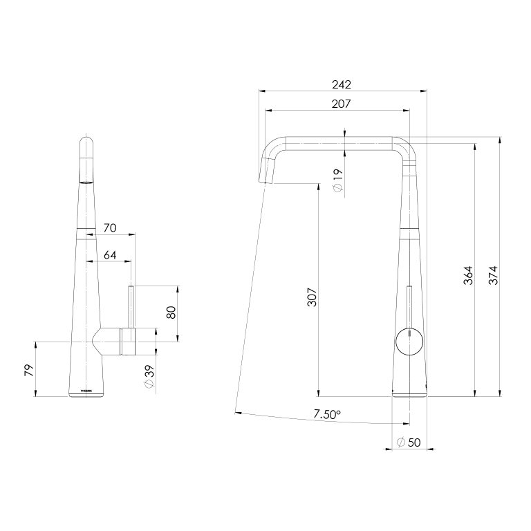 Erlen Sink Mixer 210mm Squareline - Phoenix Tapware