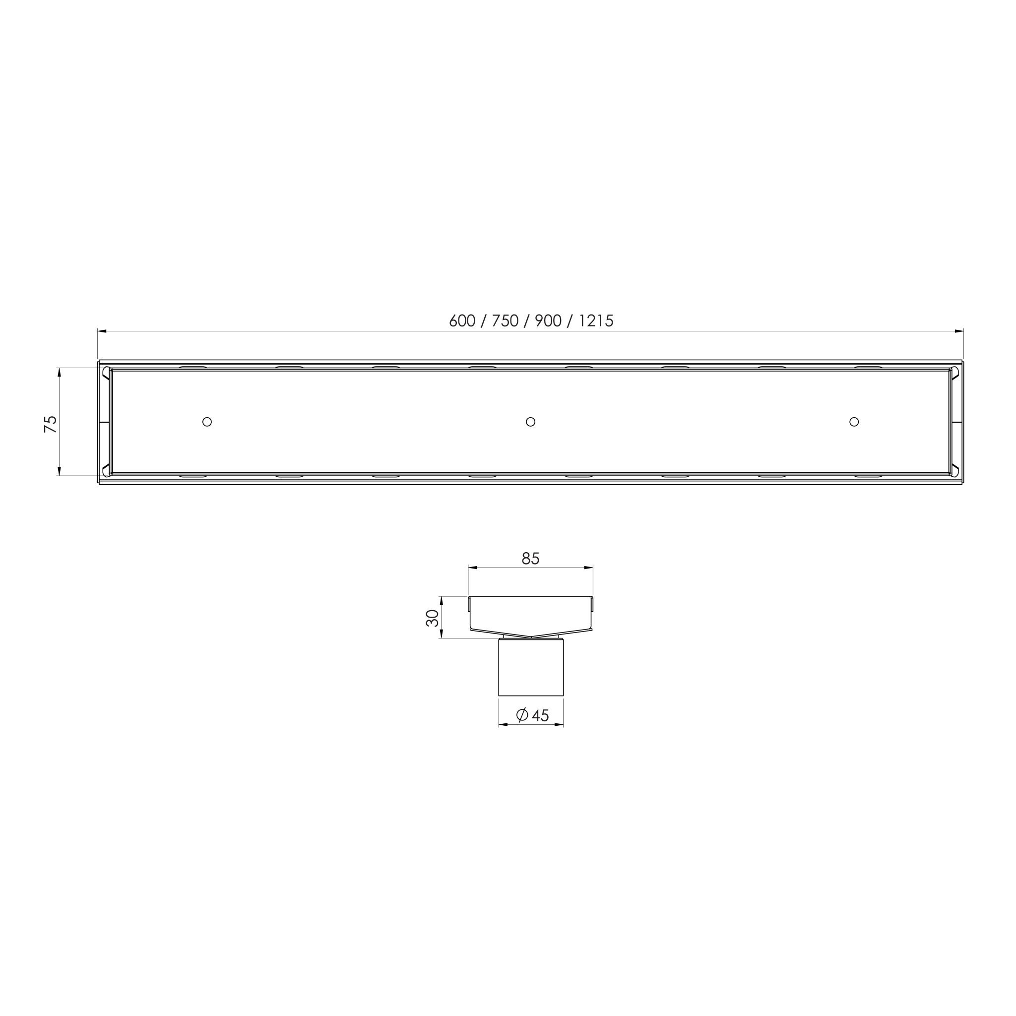 Phoenix V Channel Drain TI 75 x 1215mm Outlet 45mm - Phoenix Tapware