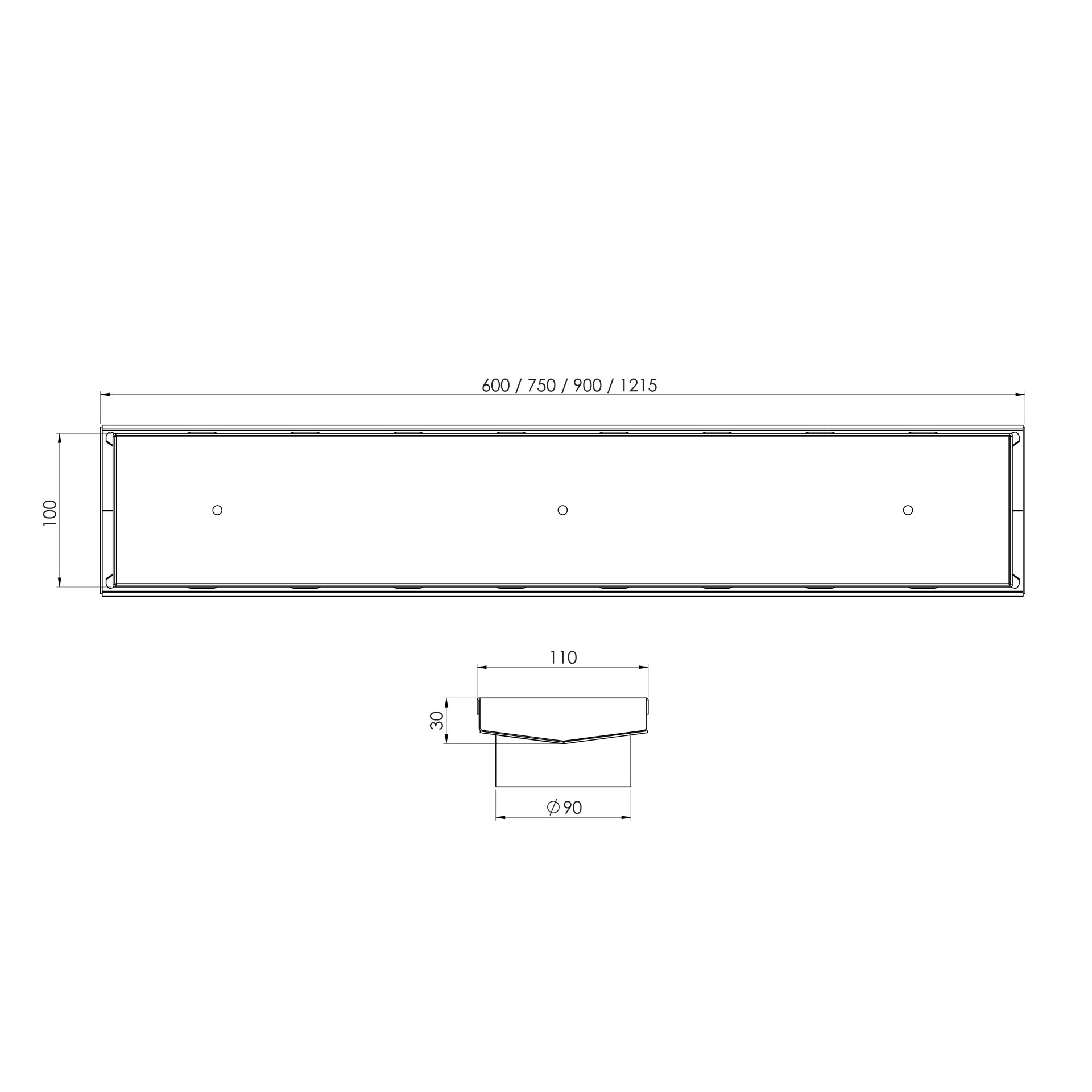 Phoenix V Channel Drain TI 100 x 1215mm Outlet 90mm - Phoenix Tapware