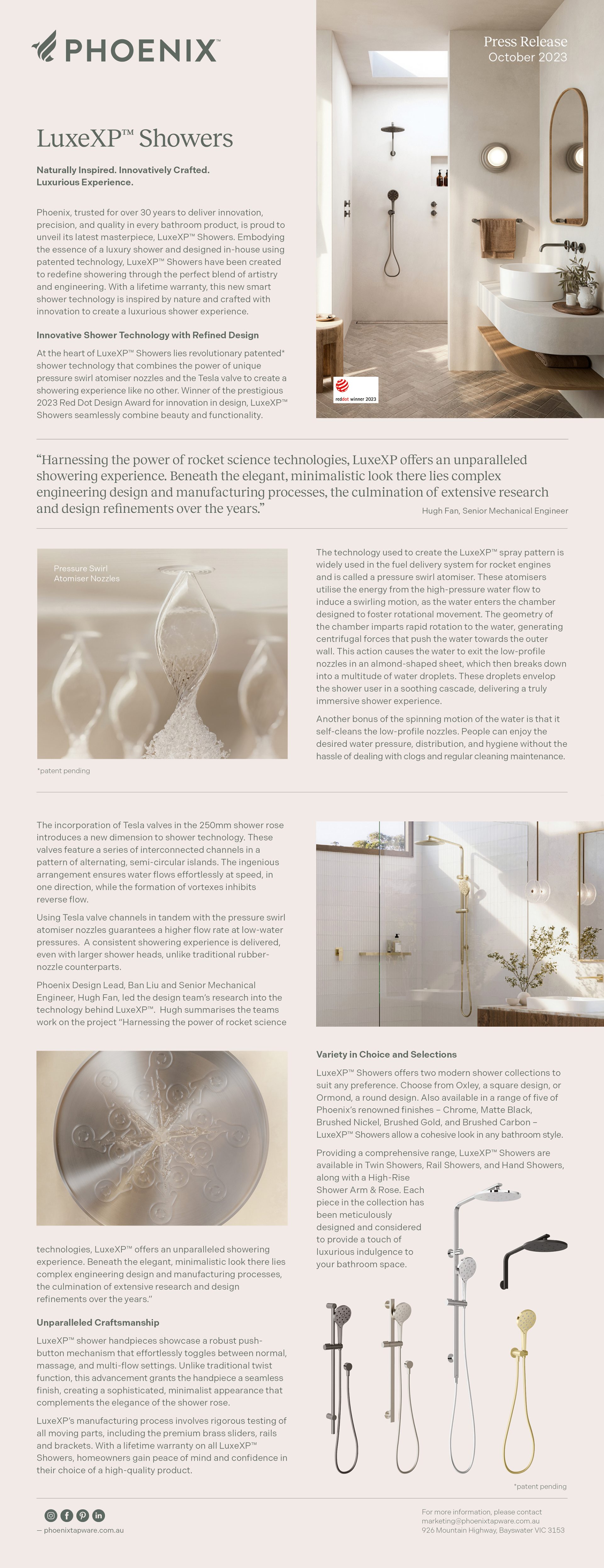 Introducing LuxeXP™ Shower Spray Technology by Phoenix - Phoenix Tapware