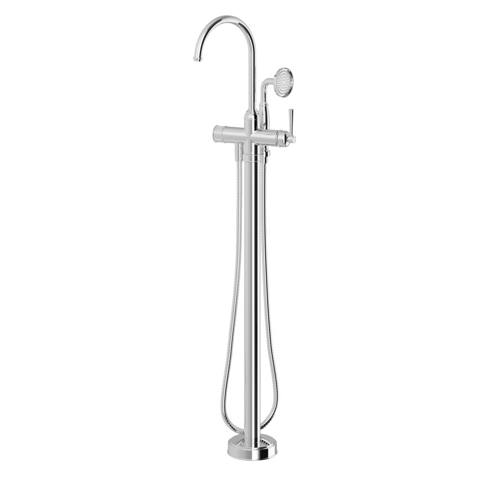 Cromford Floor Mounted Bath Mixer with Hand Shower - Phoenix Tapware